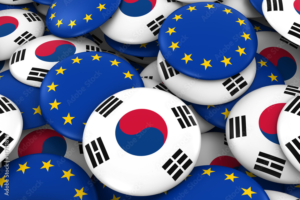 South Korea and Europe Badges Background - Pile of South Korean and ...