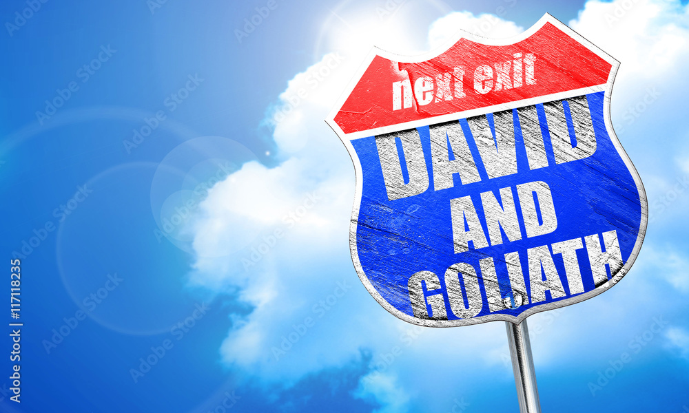 david and goliath, 3D rendering, blue street sign Stock Illustration ...