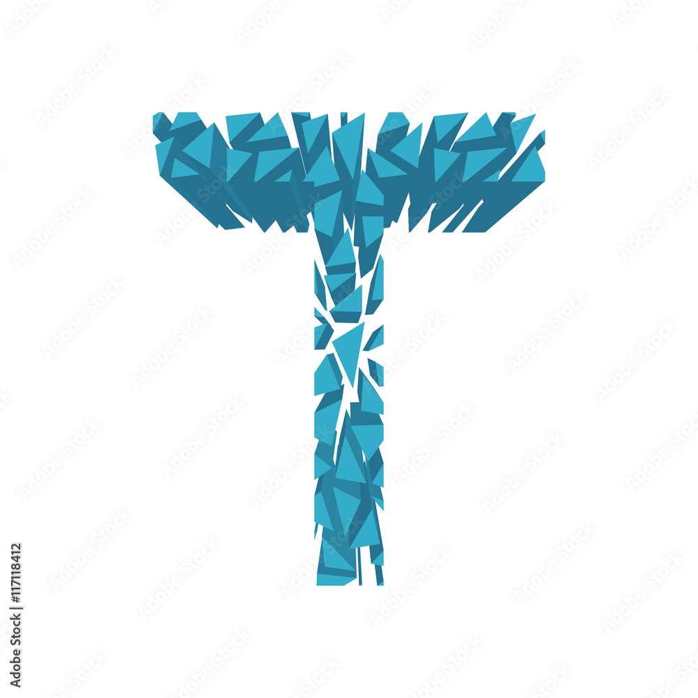 The letter T, in the alphabet broken 3d perspective set blue color ...
