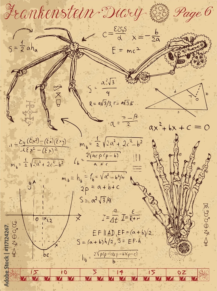 Frankenstein Diary with steampunk mechanism in fantasy wing and hand ...