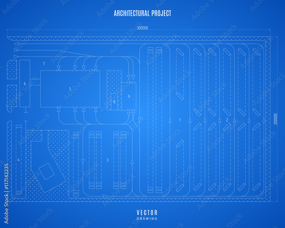 architectural blueprint, technical drawing, construction plan or ...