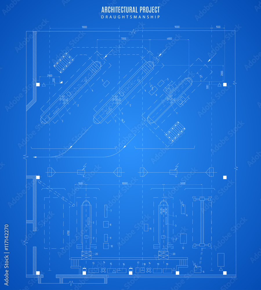 architectural blueprint, technical drawing, construction plan or ...