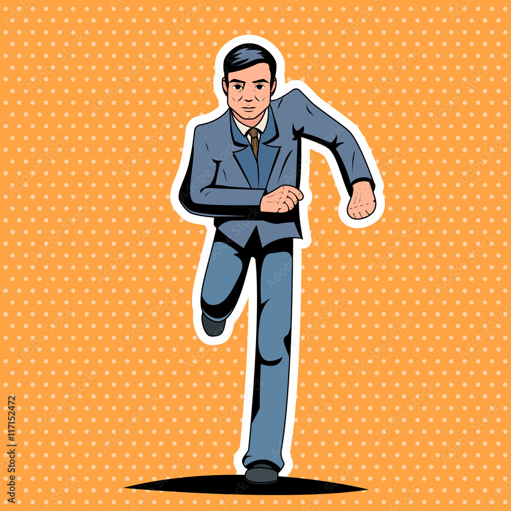 Pop Art Running Hurry Meeting Businessman Character Icon on Stylish ...