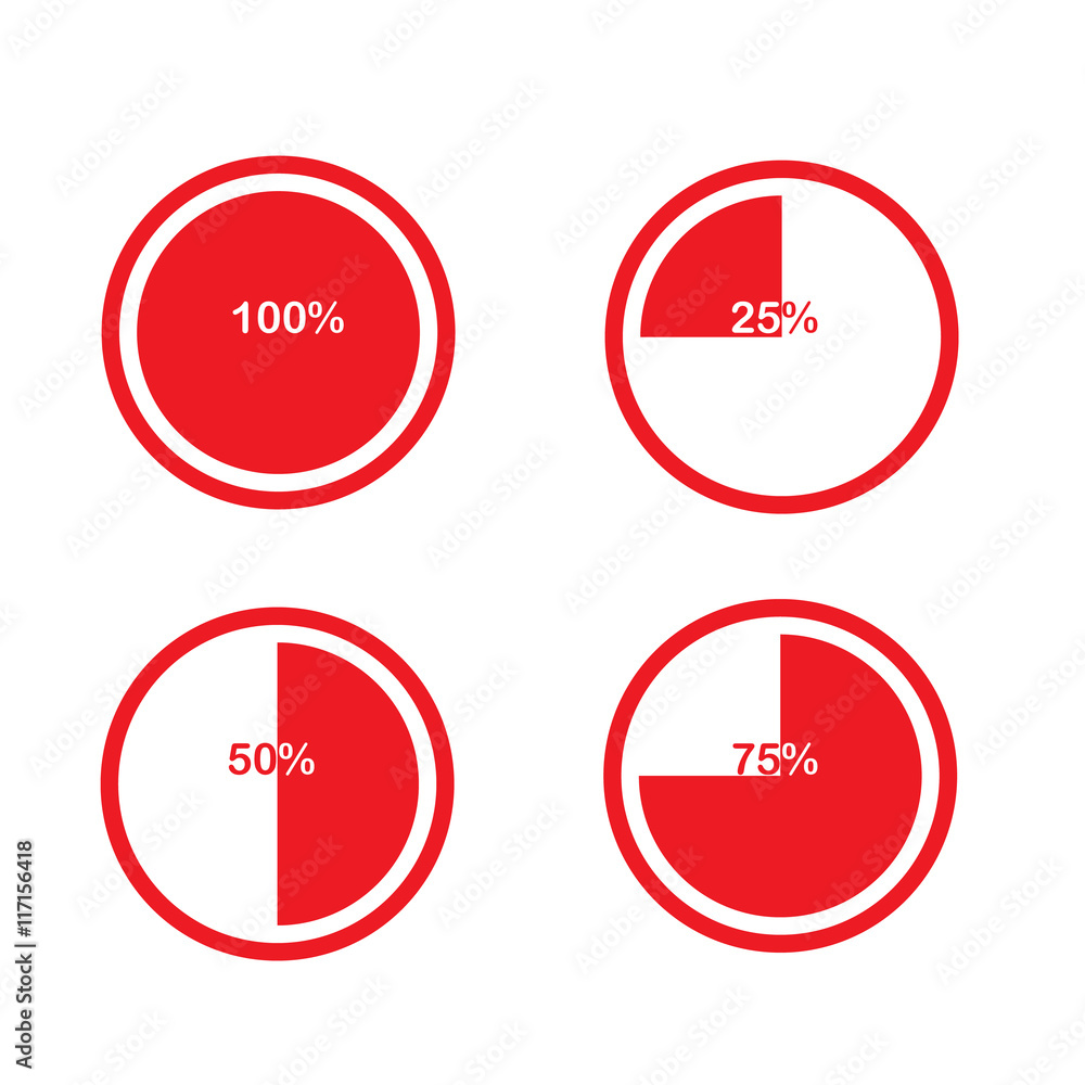 icons pie graph circle percentage chart red 25 50 75 100 % set ...