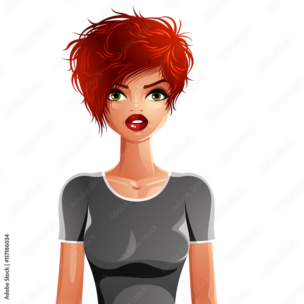 Sexy coquette Caucasian woman upper body portrait. Gorgeous red- Stock ...