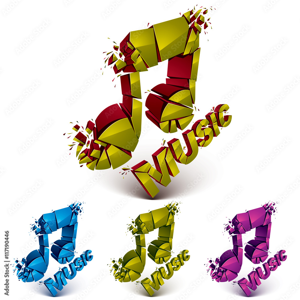 Set of 3d vector shattered musical notes with music word. Art me Stock ...