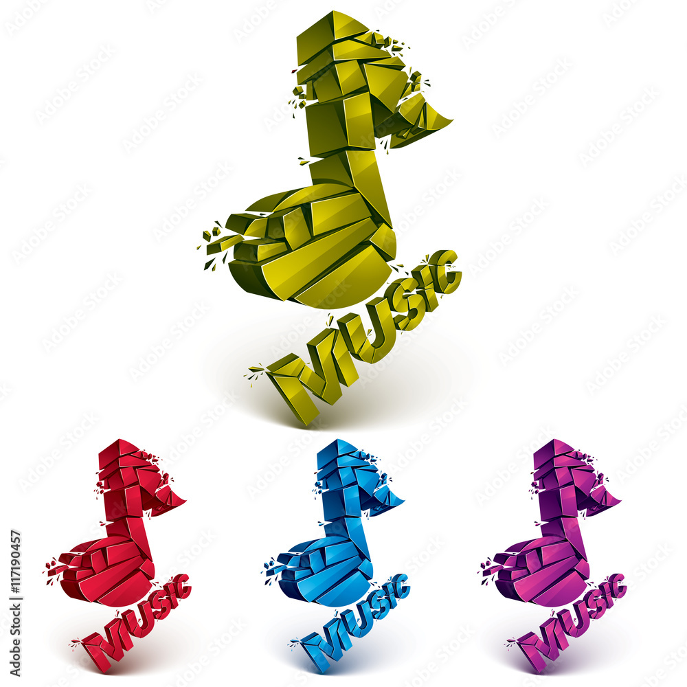 Set of 3d vector shattered musical notes with music word. Art me Stock ...