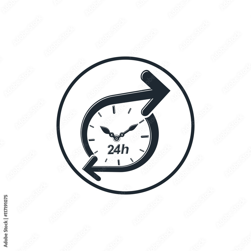 Vetor de 24 hours-a-day concept, clock face with a dial and an arrow ...