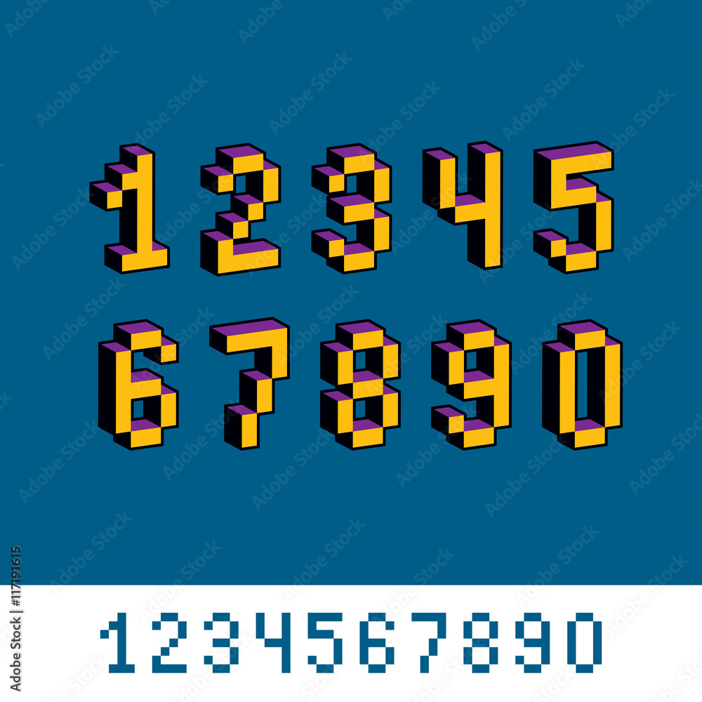 Vector digits, numerals created in 8 bit style. Pixel art number Stock Vector | Adobe Stock
