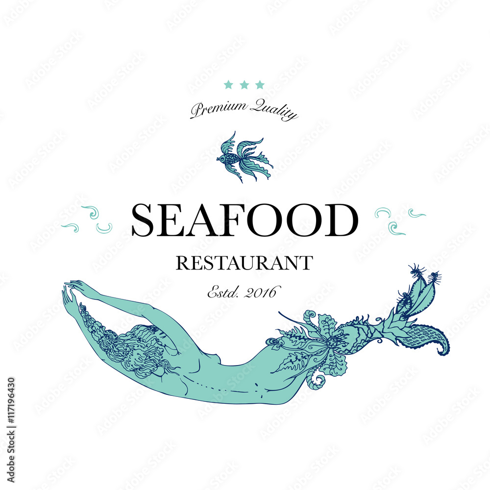 Seafood restaurant and seafood menu identity - Logo with mermaid with ...
