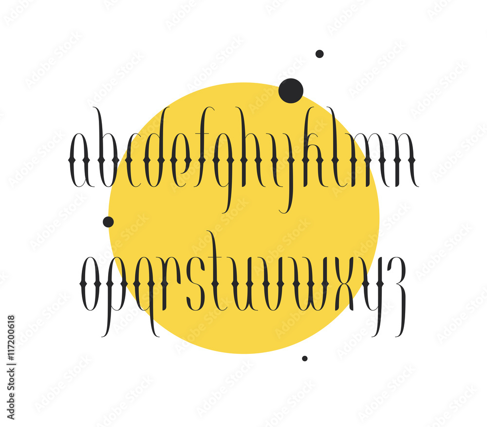 Calligraphic latin font, thin elegant lower-case letters. Stock Vector ...