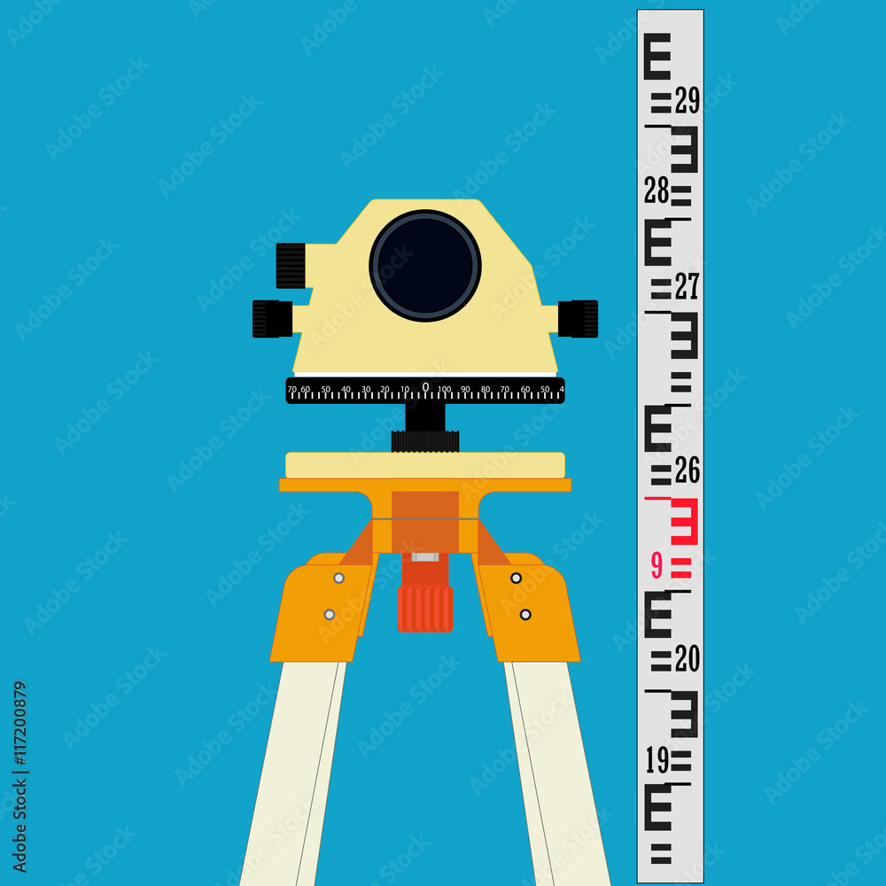 The geodetic device. Topography in construction. The background image ...