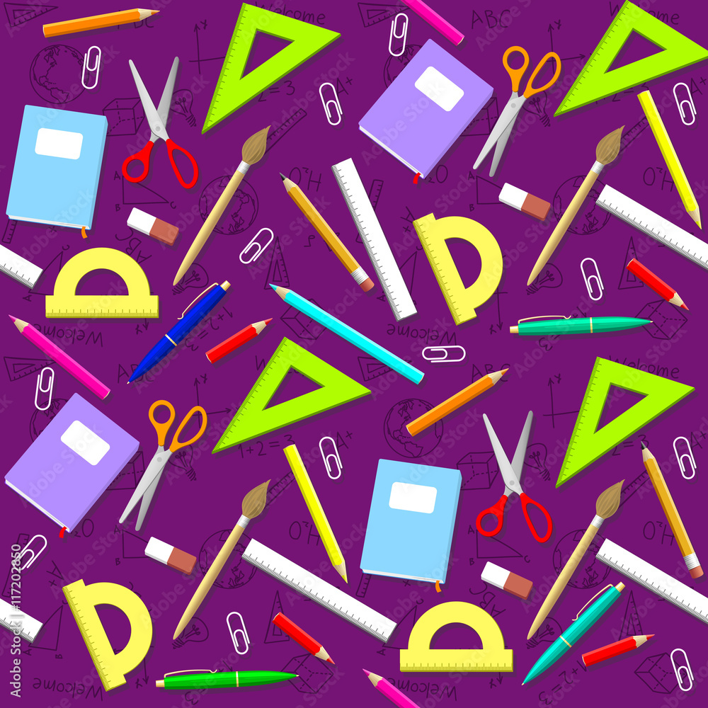 School pattern. Background with school objects. Vector Back to School ...