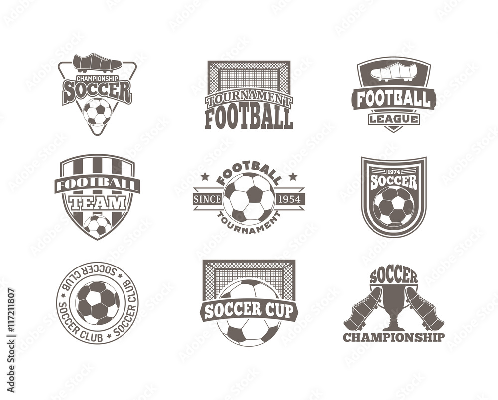 Set of european football, soccer labels, emblems and design ...
