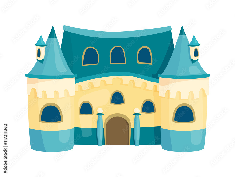 Cartoon fairy tale castle tower icon. Cute cartoon castle architecture ...