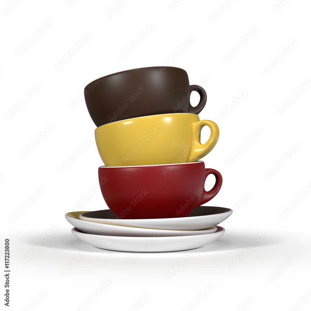 Coffee Cup Stack A stack of colored coffee cups isolated on white ...
