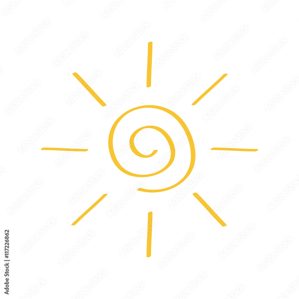 Yellow spiral sun shining sign symbol. Swirl shape. Thin line icon ...