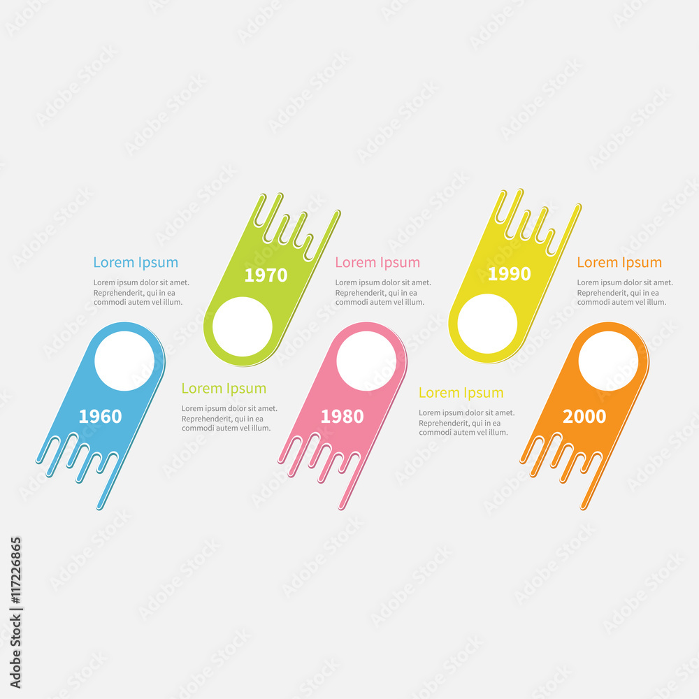Five step Timeline Infographic. Colorful up down diagonal comet shape ...