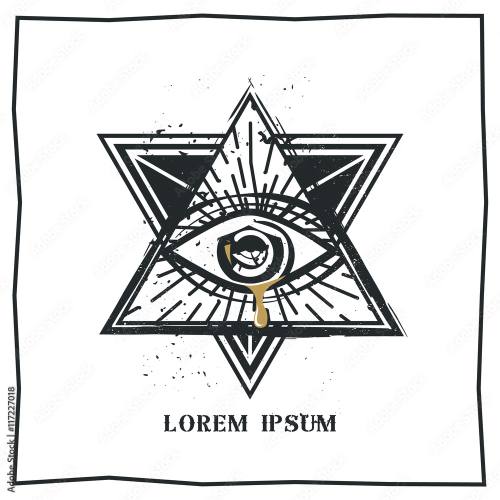 All seeing eye symbol, triangle with rays, eye pyramid symbol, vector ...