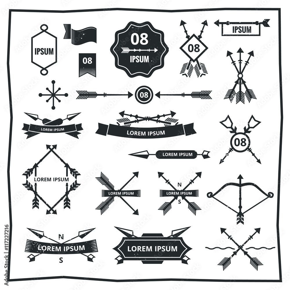 Design elements. Retro style. arrows, labels, ribbons, symbols such as ...