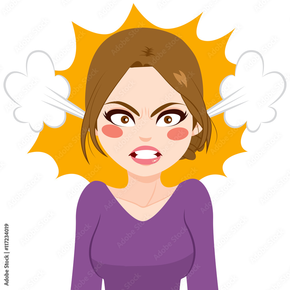 Young angry woman with steam blowing from ears Stock Vector | Adobe Stock