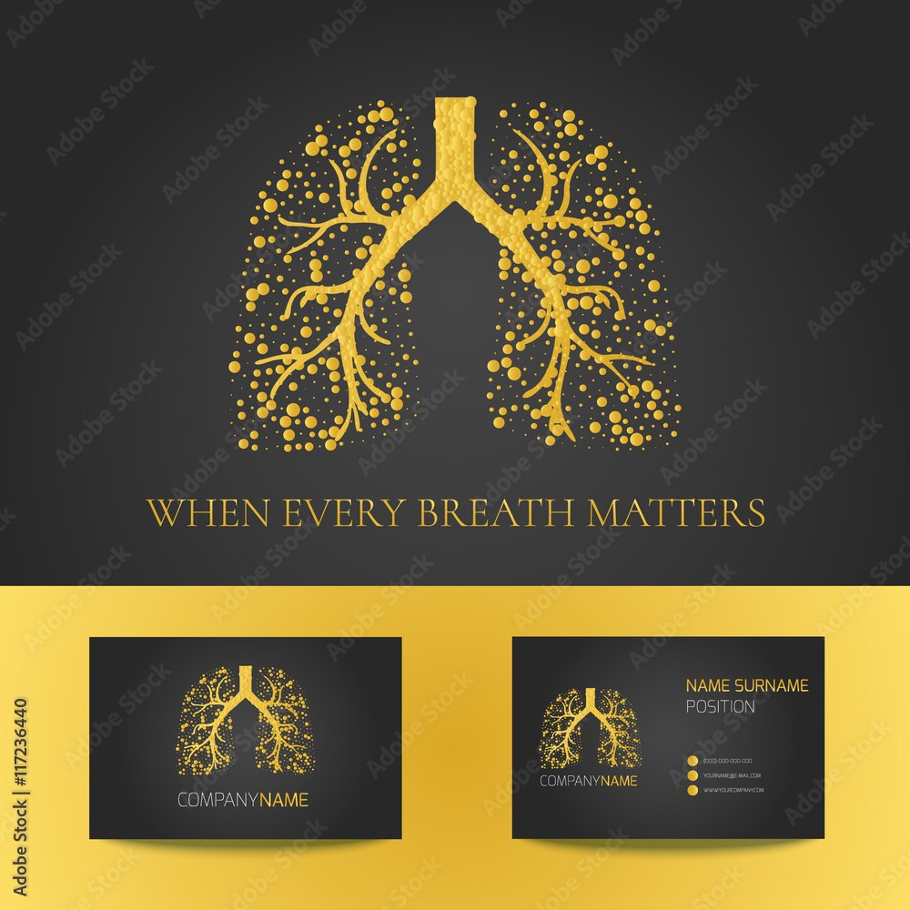 Medical business card template with lungs filled with air bubbles on ...