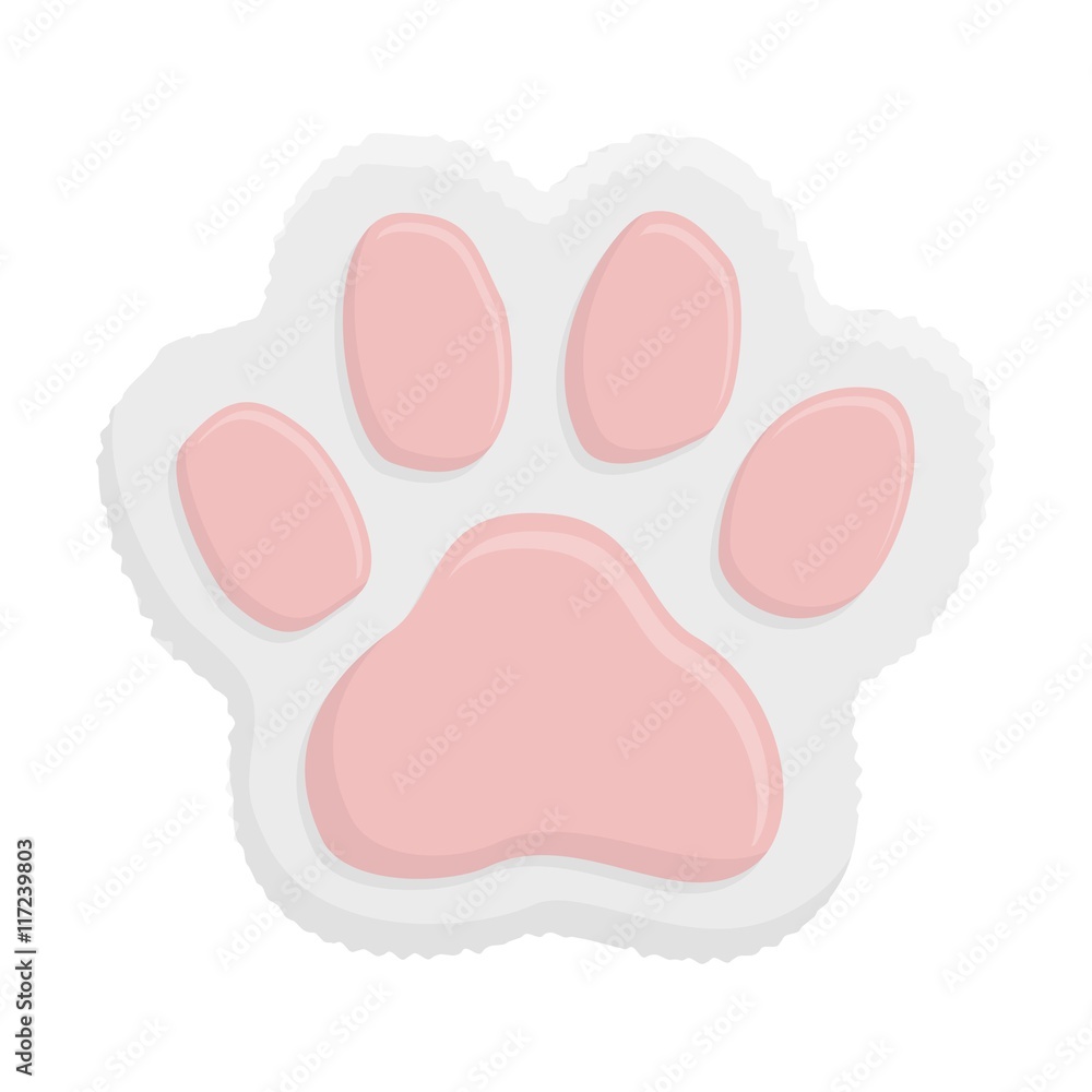 White kitten paw. Animal cat paw print in flat style isolated on white ...