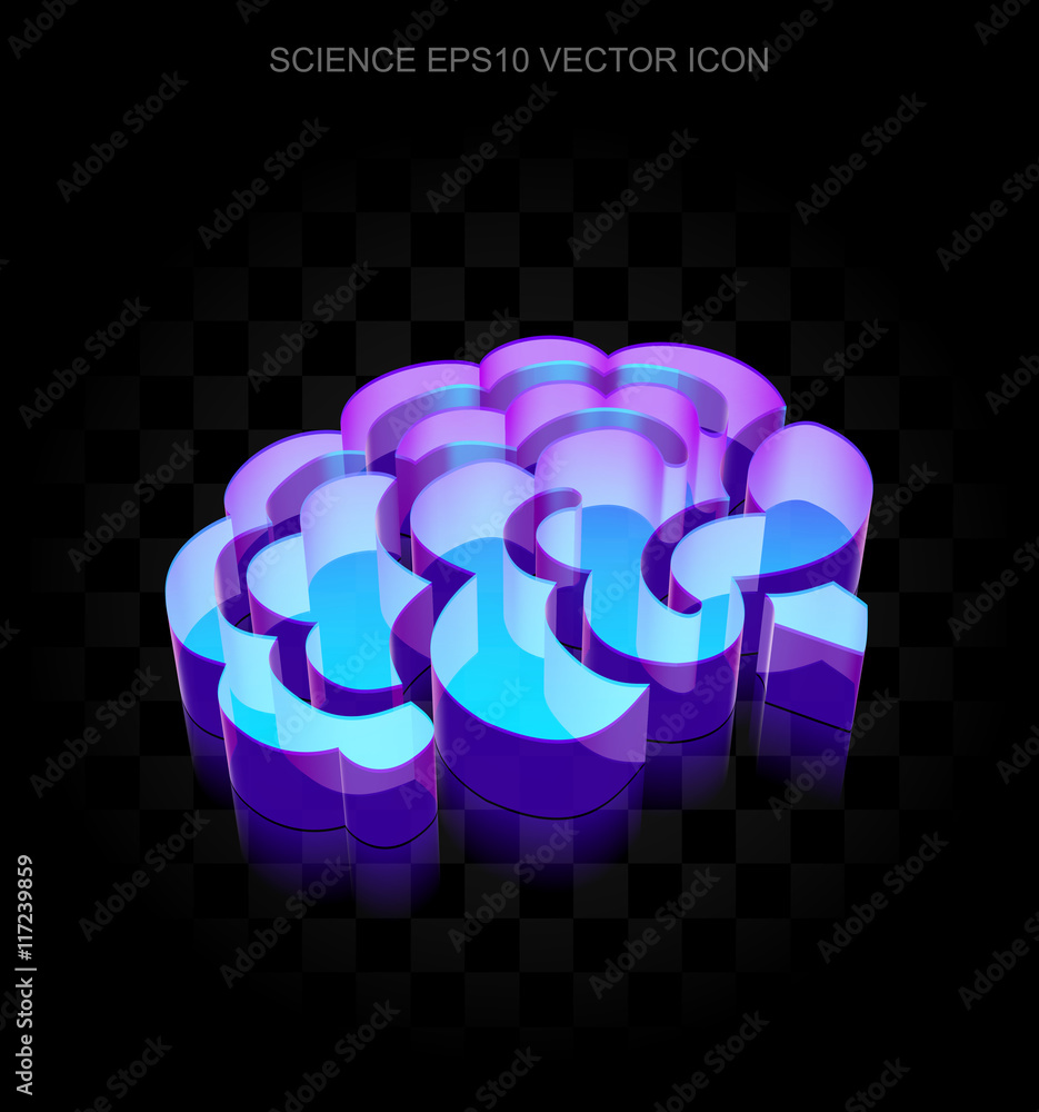 Science icon: 3d neon glowing Brain made of glass, EPS 10 vector. Stock ...