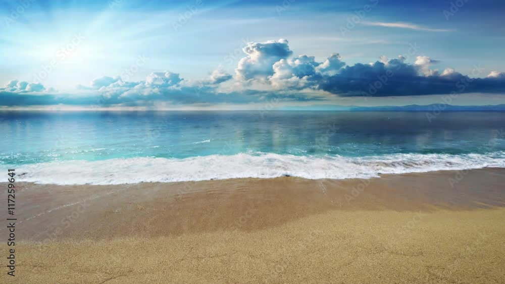 Beautiful mediterranean sea coastline, large storm clouds slowly moving ...