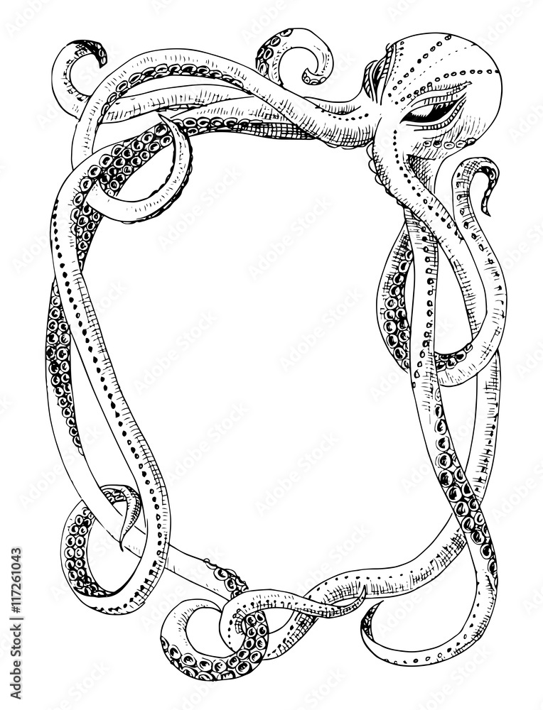 Octopus frame. Monster. Vector octopus vertical frame. Giant Octopus ...