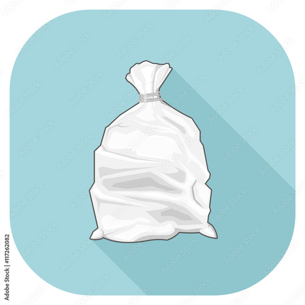 A vector illustration of a white full bin Flat Icon. White Tied Bin ...