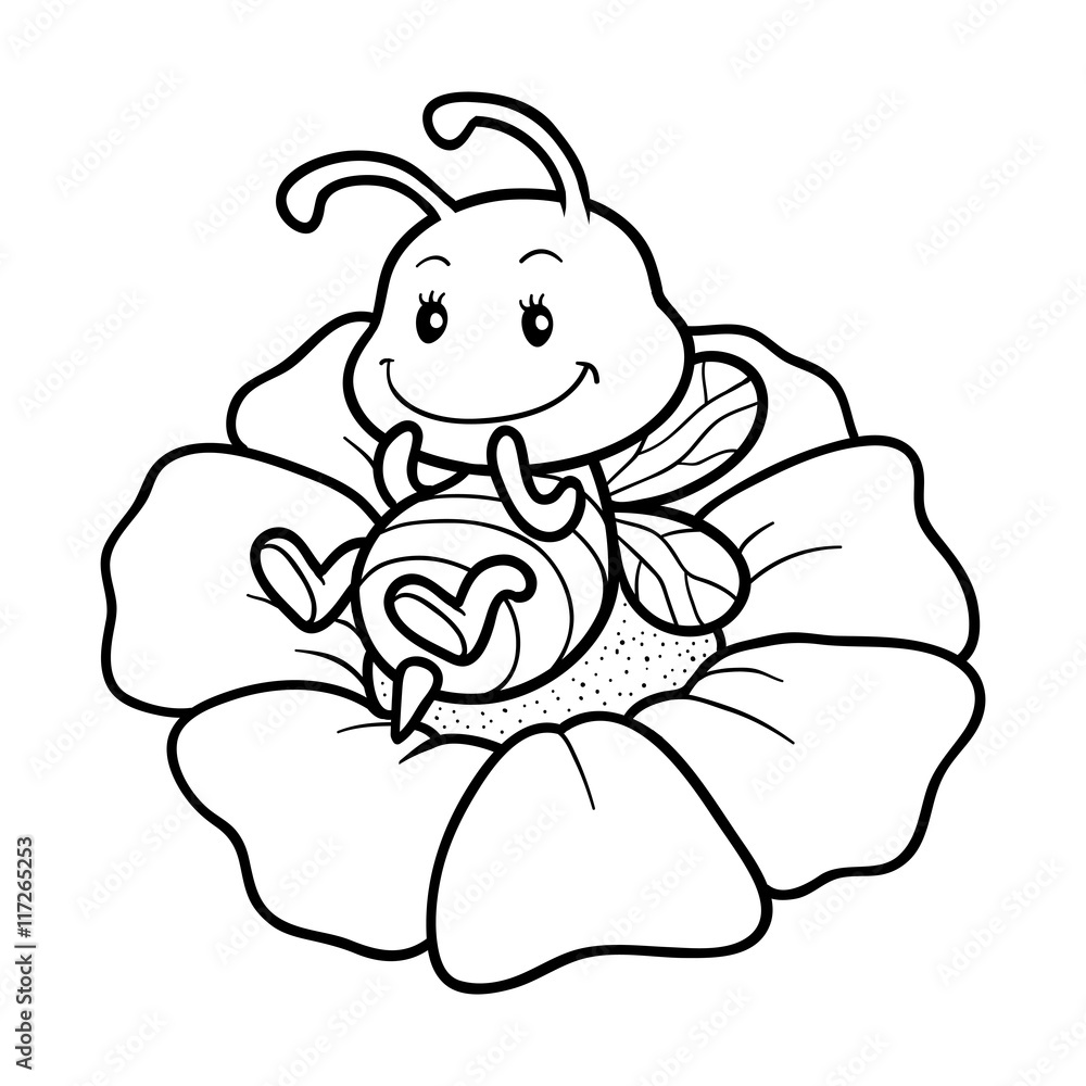 Coloring book, coloring page with a small bee Stock Vector | Adobe Stock