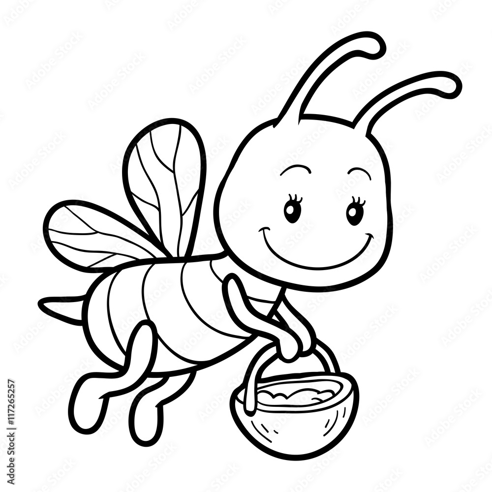 Coloring book, coloring page with a small bee Stock Vector | Adobe Stock