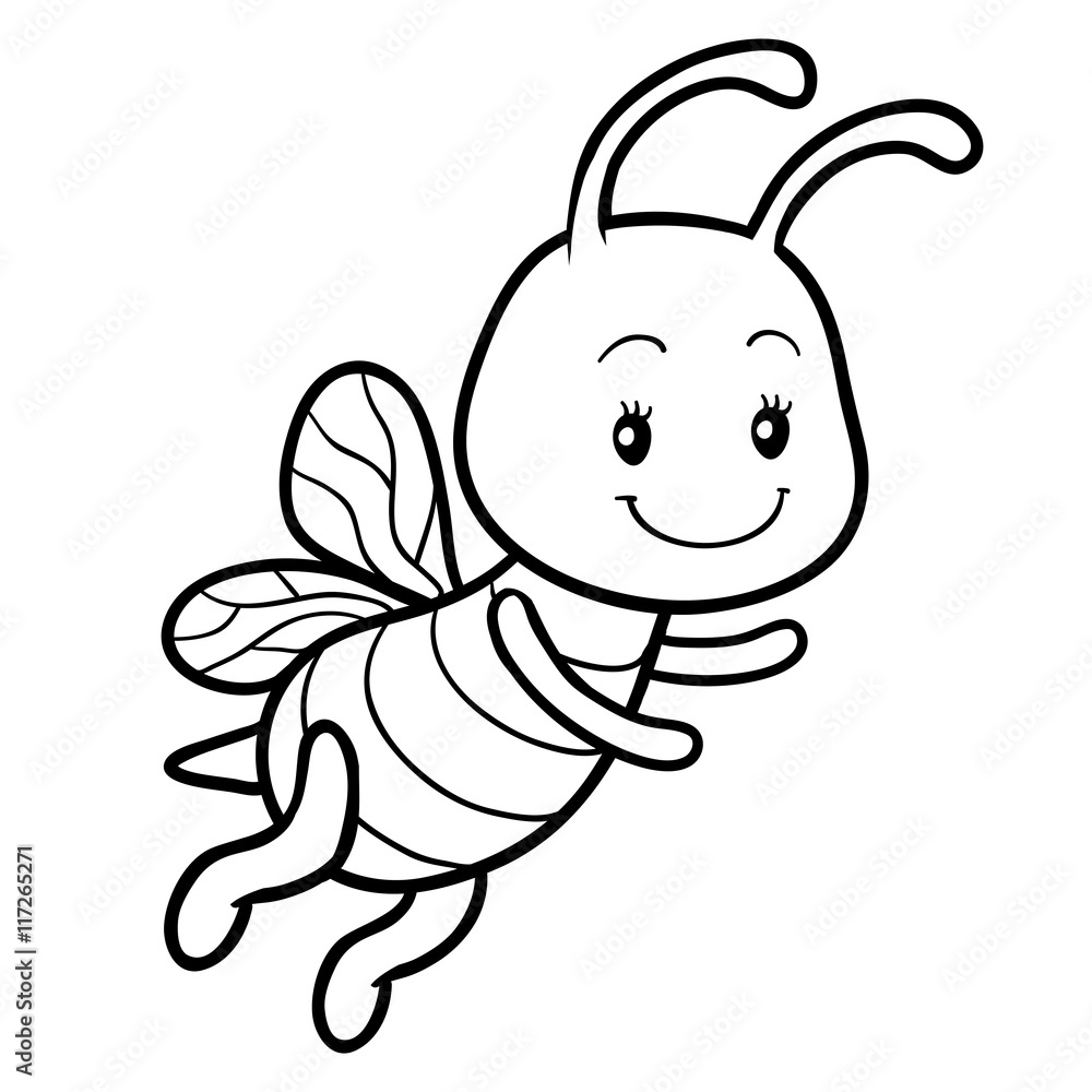 Coloring book, coloring page with a small bee Stock Vector | Adobe Stock