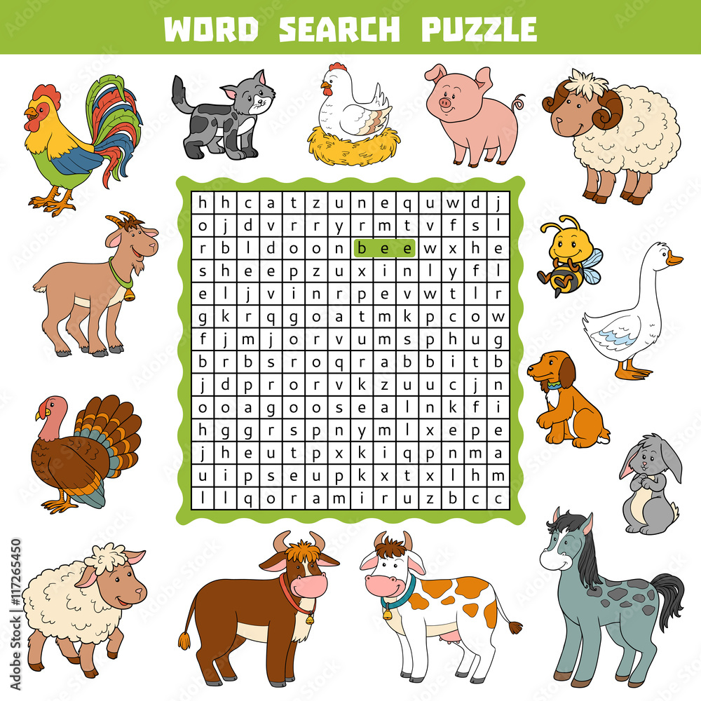 Vector color crossword about farm animals. Word search puzzle Stock ...