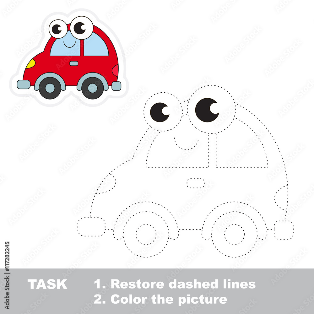 Red car to be traced. Vector trace game. Stock Vector | Adobe Stock