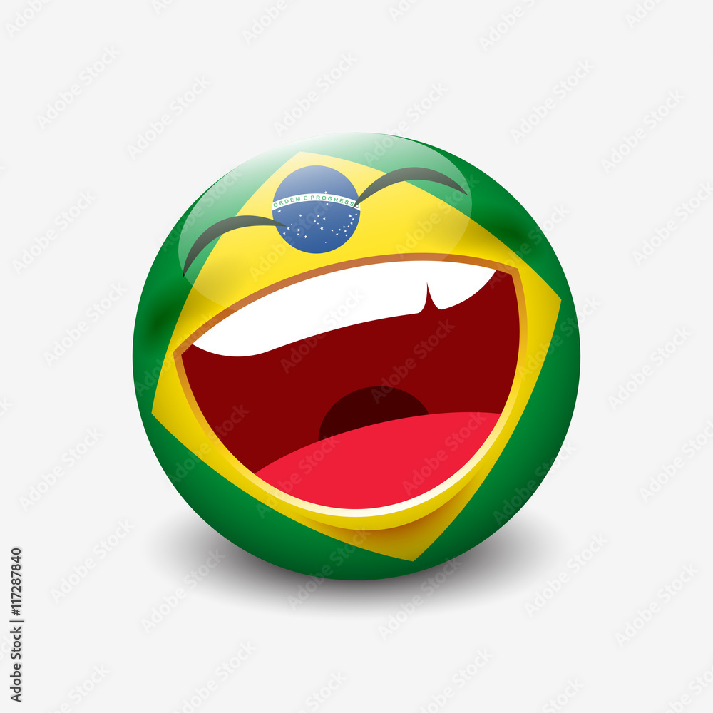 Cute laughing emoticon isolated on white background with Brazil flag ...