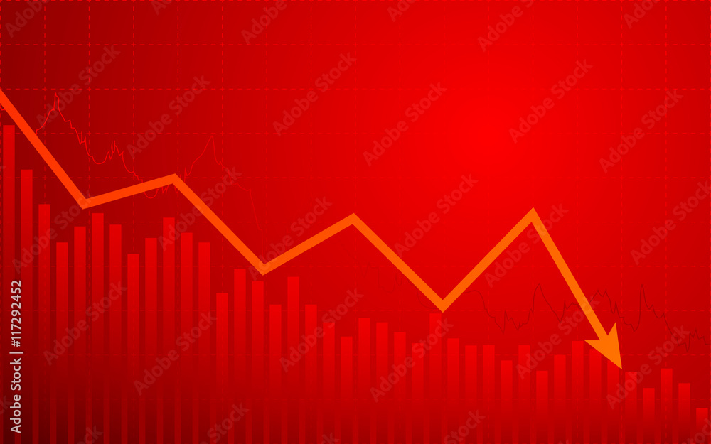 Business chart with downtrend line graph in bear market on red ...