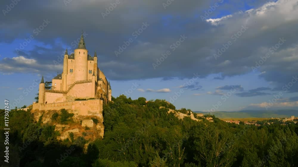 Middle age castle, romantic medieval fortress with perfect evening ...