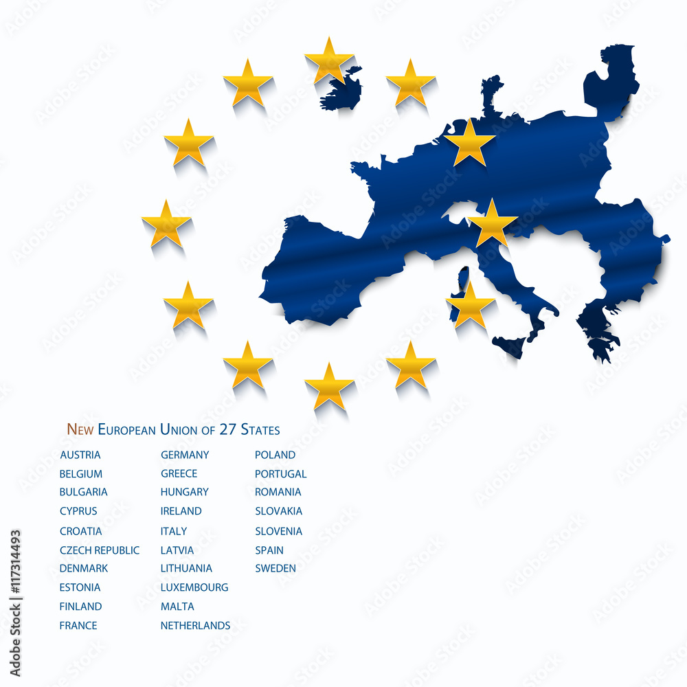 European Union map with all 27 states and gold stars. Stock Vector ...