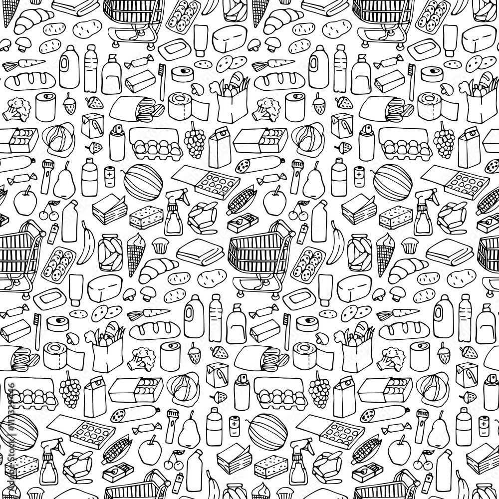 Supermarket seamless pattern Stock Vector | Adobe Stock