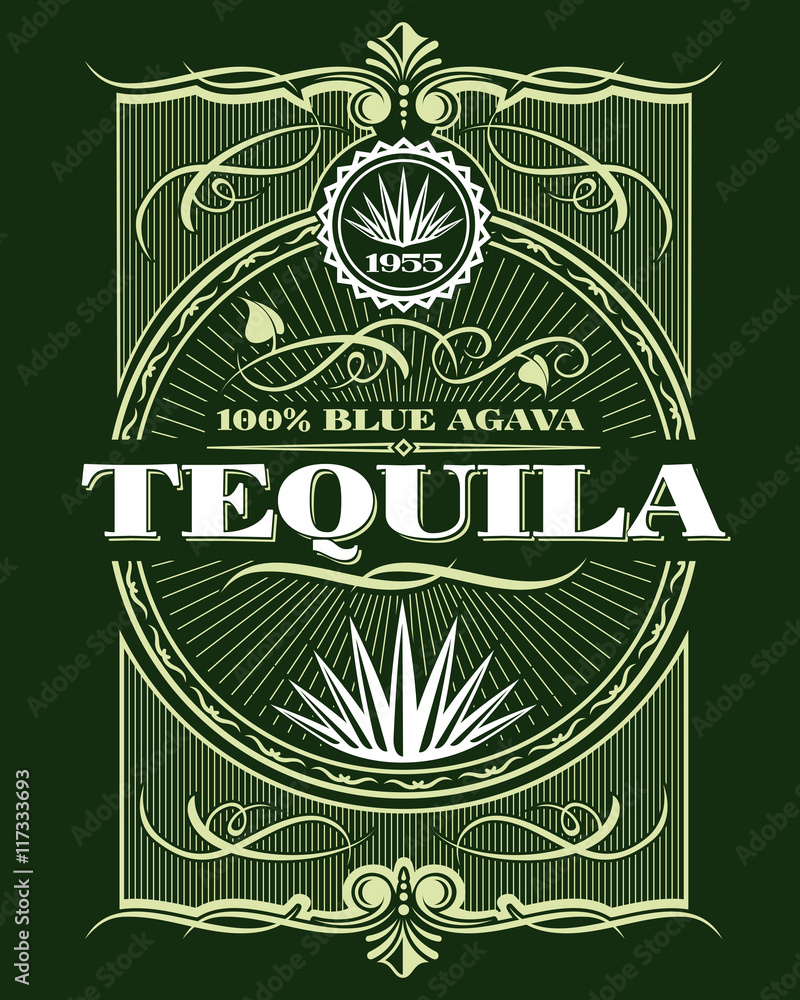 Vintage alcohol tequila drink vector bottle label Stock Vector | Adobe ...