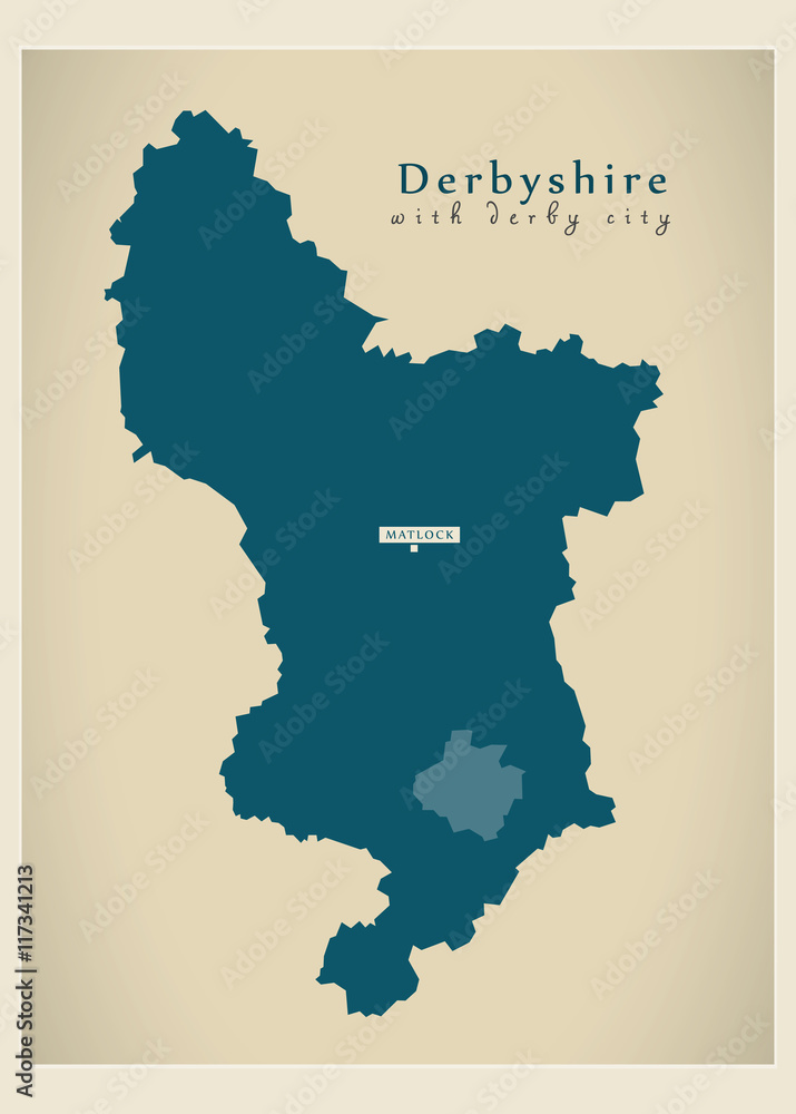 Modern Map - Derbyshire county with Derby City UK Stock-Vektorgrafik ...