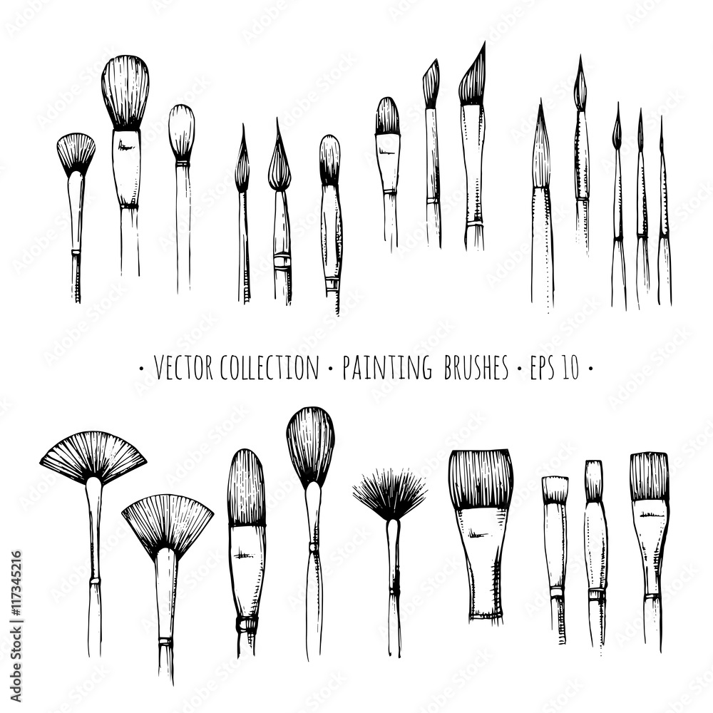Set of hand-drawn brushes for painting isolated on white background ...