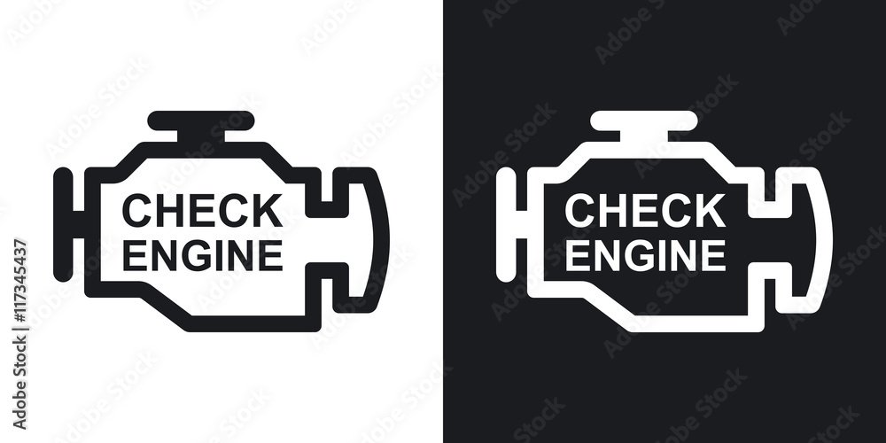 Vector check engine icon. Two-tone version on black and white ...