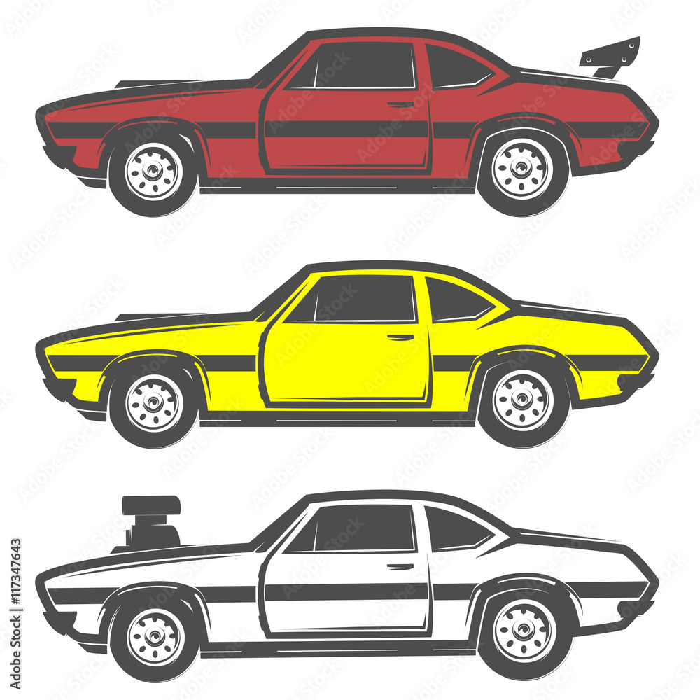 Set of muscle car for logo and emblems.Retro and vintage style.Drag ...