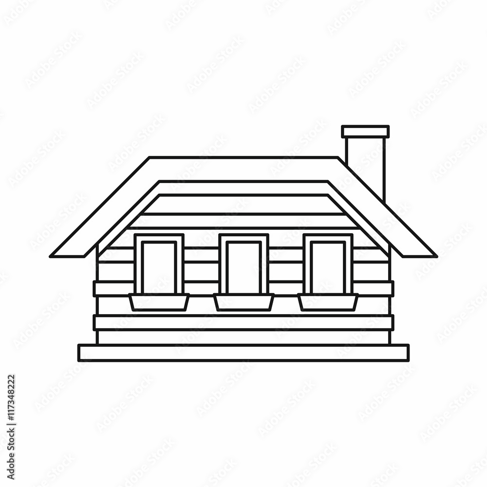 One-storey house with three windows icon in outline style isolated on ...