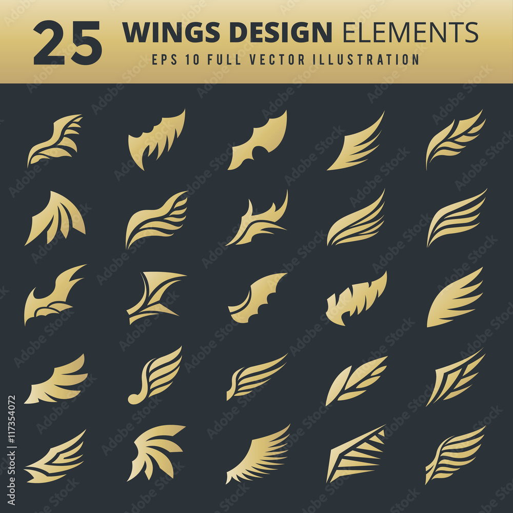 Wings. Vector Set of wing design elements. Vector illustration. Design ...