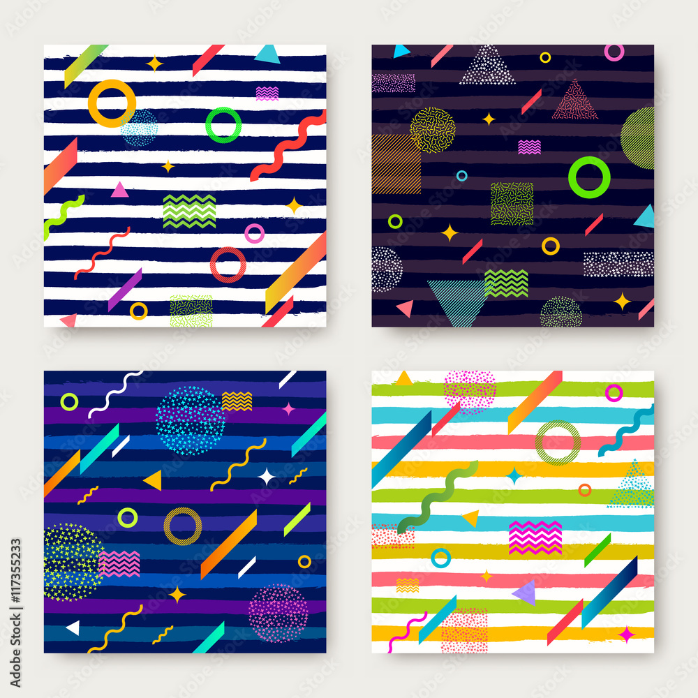 Vector set of abstract avangarde retro background with multicolored ...
