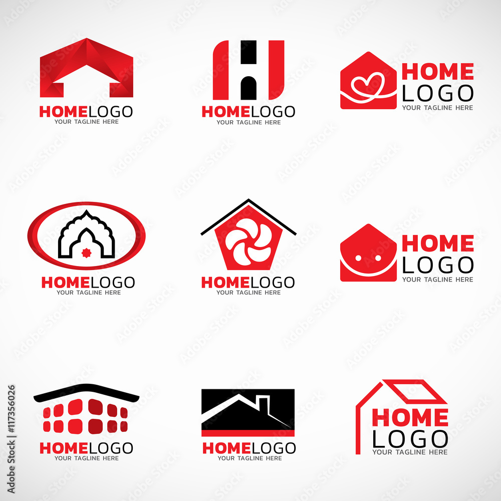 Red and black Home logo vector set design Stock Vector | Adobe Stock